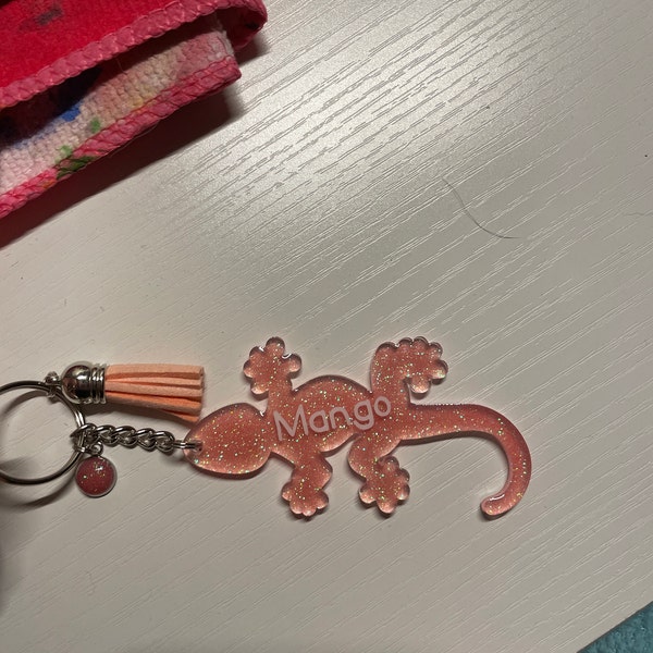 Customizable Gecko Glitter Keychain, Personalized Gecko Keychain, Gecko ...