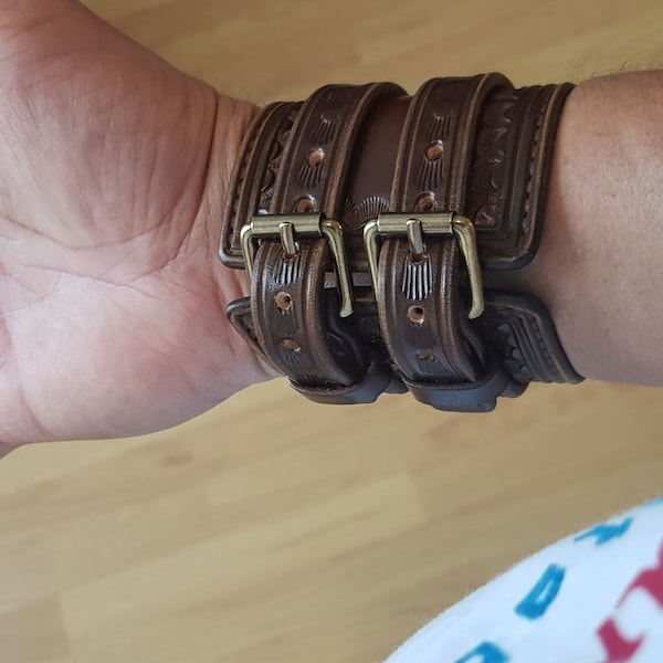 Brown Leather Wrist Cuff : Wide COWBOY ROCKSTAR Traditional American ...