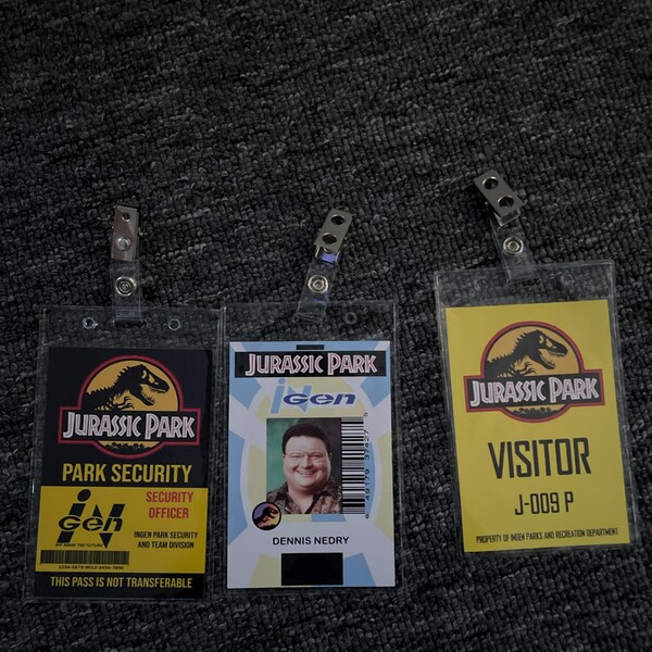 Jurassic Park - Clip-on Ingen ID Photo Pass Badge Set Prop Collection ...