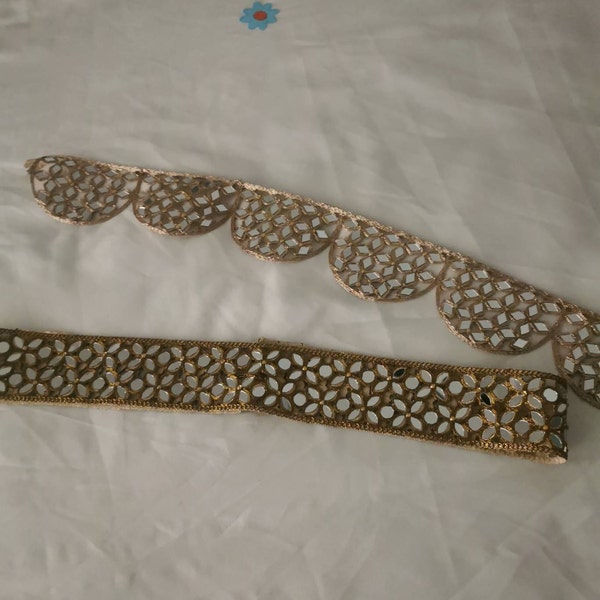 Beautiful Narrow Gold Mirror Trim Vine, Glamourous Sari Trim, Indian Dupatta Lace, DIY Sewing ...