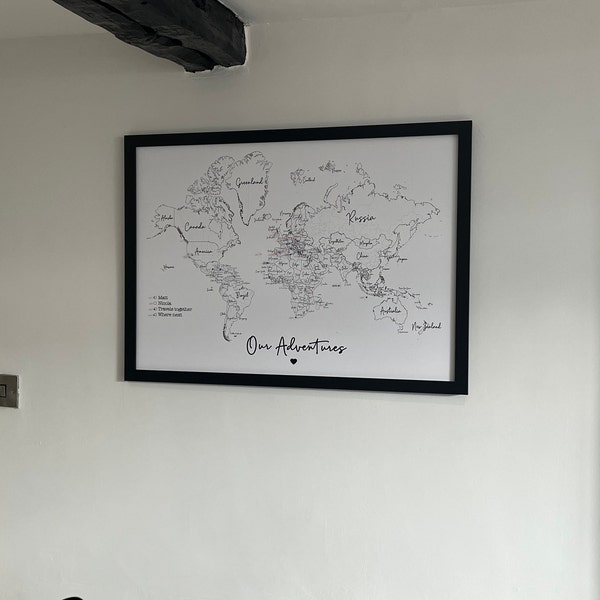 Personalised World Travel Push Pin Map Framed - Etsy UK