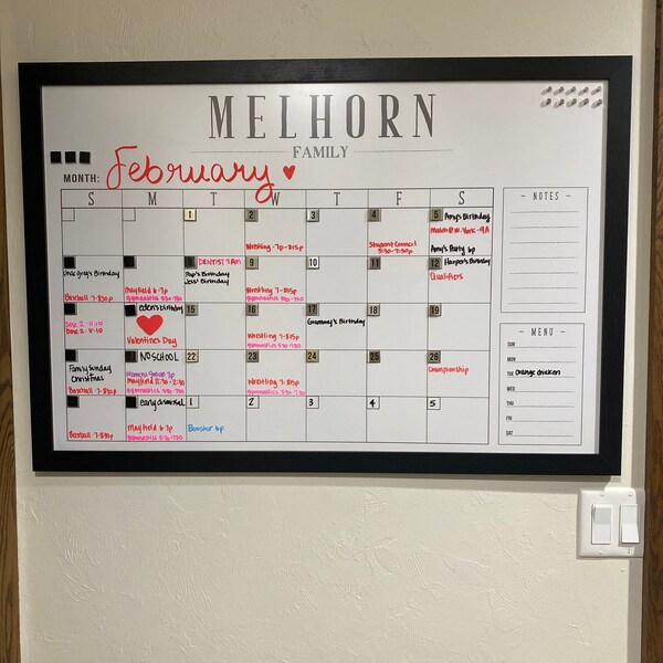Family Dry Erase Chalkboard Calendar , Landscape 36" X 24" Grease Board ...