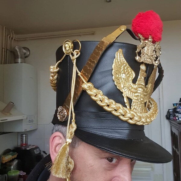 Black Hat With Detachable Red Toorie With Brass Badges and Brass Chin ...