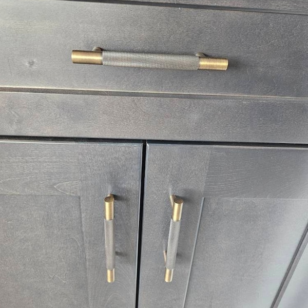 Antique Brass Knurled Cabinet Handles Pulls Solid Brass Drawer Pulls Knobs Handles, Laser ...