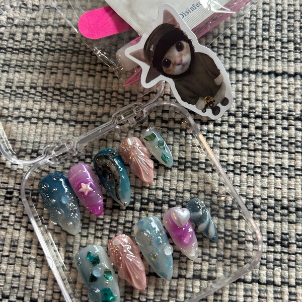 Jelly Ocean Press on Nails: 3D Baby Shark, Seashell, Handmade Nail Art ...