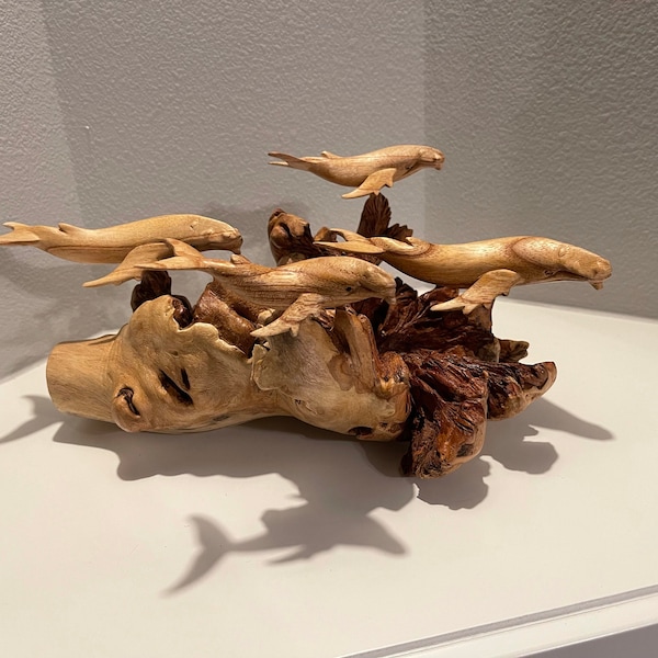 Humpback Whale Sculpture, Family, Sea Life, Exotic Statue, Wooden ...