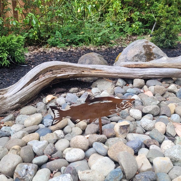 Salmon Rock Bed Decor Set of 4, Metal Salmon Metal Art, River Rock ...