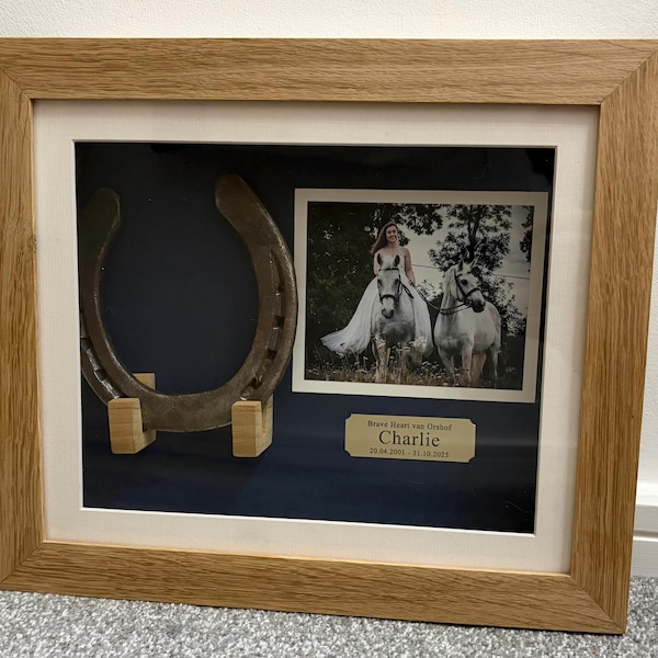 Horse Memorial Shadow Box Frame – Horseshoe Wood Keepsake, Equine Loss ...