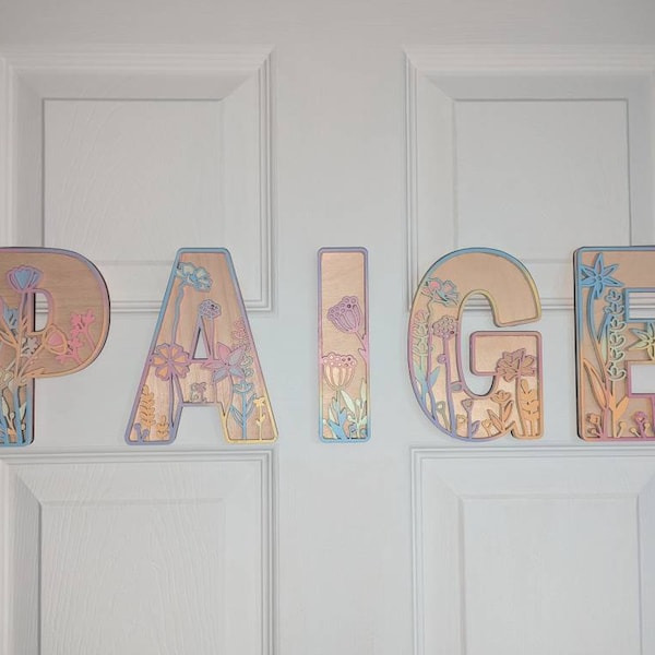Personalised Ombré Floral Wooden Letters for Name Sign: Rainbow ...