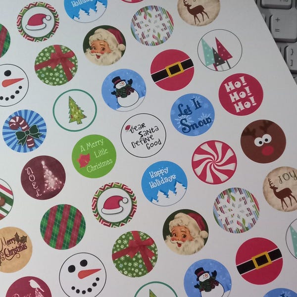 Merry Christmas - Digital Collage Sheet - 1 Inch Round Circles ...