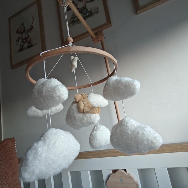 TEDDY’S DREAM Cot Mobile, Boucle Cot Mobile, Cloud Mobile, Neutral ...