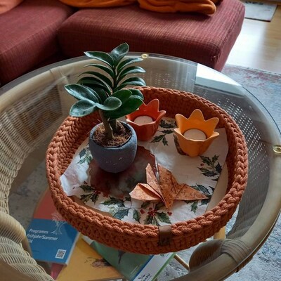 XXL Crochet Basket, Jumbo Bobbiny Round With Wooden Base Crocheted in a ...