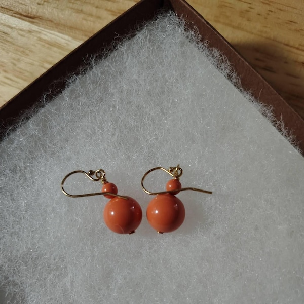 Salmon Coral Pearl Earrings - Peach Coral Drop Earrings for Bridesmaids ...