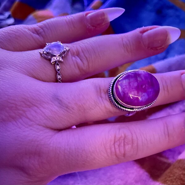 Natural Pink Moonstone Ring, Pink Color Ring, Sterling Silver Ring ...