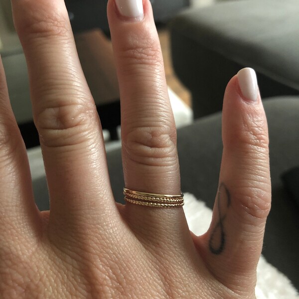 Set of 3 Ultra Thin 14k Gold Filled Stacking Rings Twisted 14k Gold ...