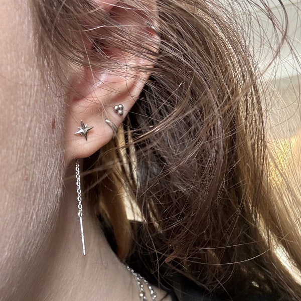 Extra Tiny CZ Starburst Threader Earrings in Sterling Silver, Silver or ...