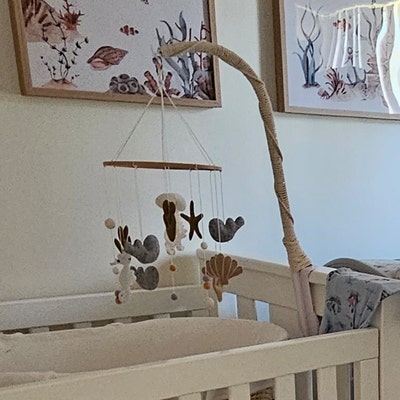 Baby Mobile Handmade Custom Name Ocean Mobile Shell Baby Mobile Neutral ...