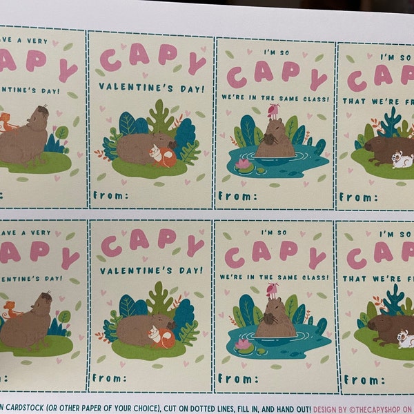 Printable Capybara Facts Valentine's Day Cards | Classroom Valentine's ...