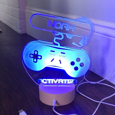 Gamer LED Night Light, Personalized Kid's Room Video Game Controller W ...