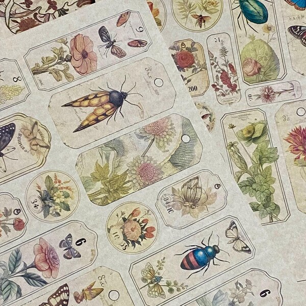 Vintage Botanical Tags & Labels, Printable Junk Journal Embellishments ...