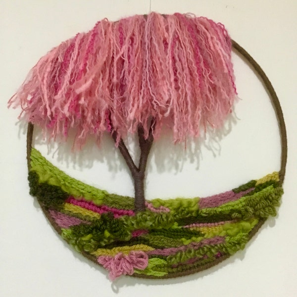 Small Silver Birch Woven Tree Hoop // Tapestry Wall Hanging / Circular ...