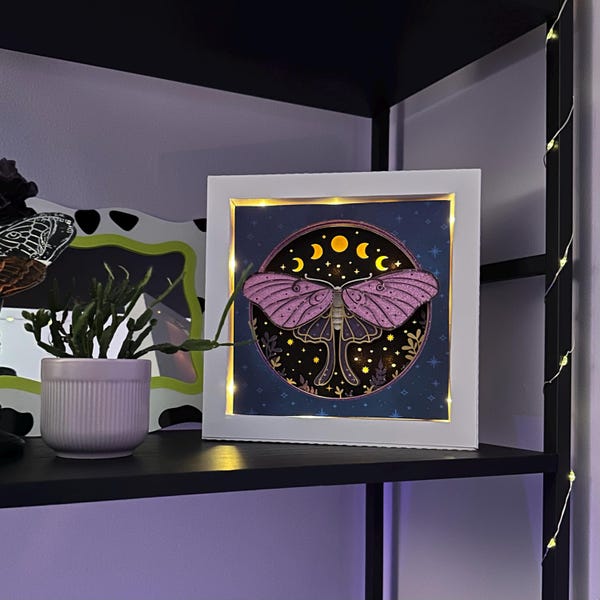 3D Luna Moth Shadow Box, Animal Shadow Box SVG, Mystical Moth Papercut ...