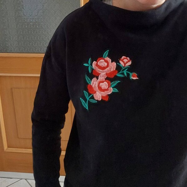 Iron on Embroidered Rose Patch Applique Flower Red Roses Vintage Sewing ...