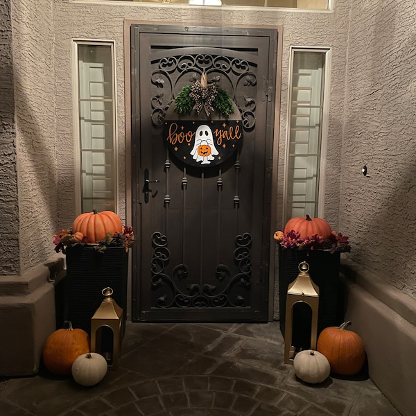 Halloween Front Door Decor Halloween Wreath Boo Y'all Ghost Halloween ...