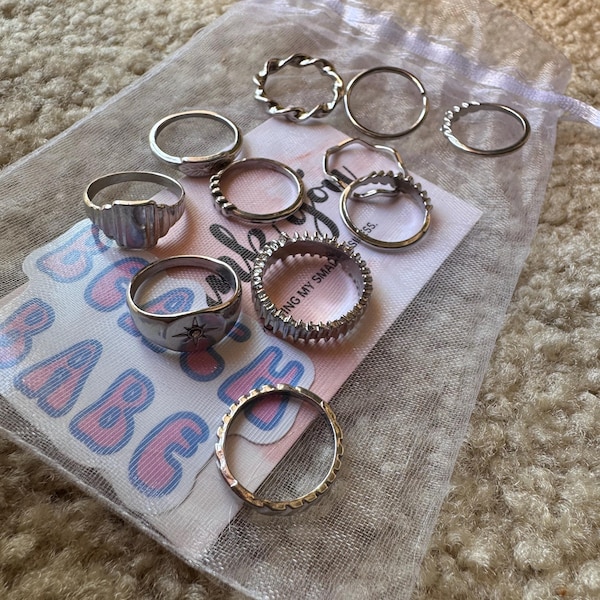 21pcs Stackable Rings Set | Multi Design Rings, Yin Yang, Black Rings ...