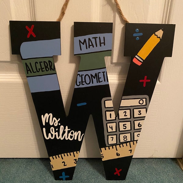 Hand-painted Math Teacher Wood Letter Sign, Algebra Teacher Classroom ...
