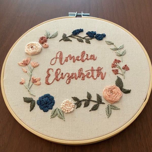 Floral Custom Name Embroidery Hoop Personalized Embroidery Hoop - Etsy