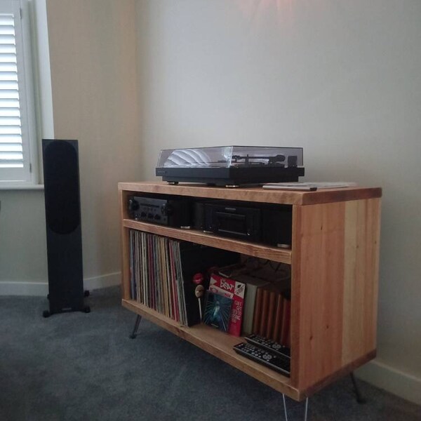 Solid Wood Record Player Stand: Industrial Vinyl Storage Cabinet - Etsy UK