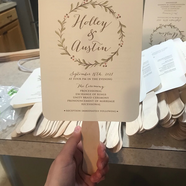 Wedding Program Fans Wooden Sticks Included - Wedding Program Fans ...