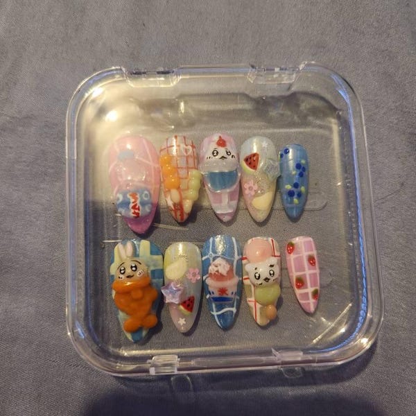 Handmade Kawaii Summer Festival Press on Nails | Ramune, Dango & Shaved ...