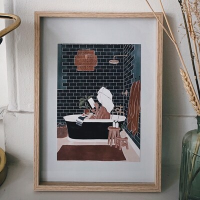 Water Color Painting Woman in Bath Bathroom Shelf Decor Contemporary ...
