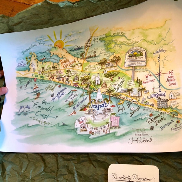 30a Map Illustration Poster Print 11x17 Inches, Digitally Printed on ...