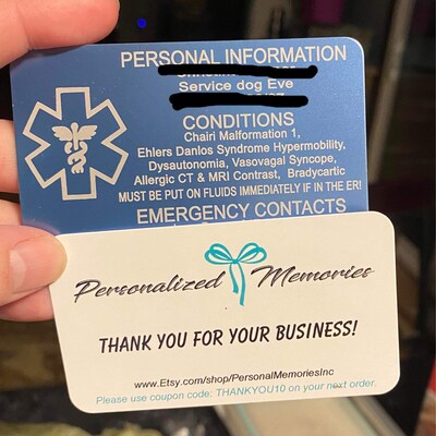 Medical ID Card for Wallet, Custom Engraved Emergency Contact Card ...