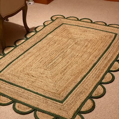 Scallop Wavy Jute Rug, Natural Jute Wave Edge Rug, Scalloped Shape Rug ...