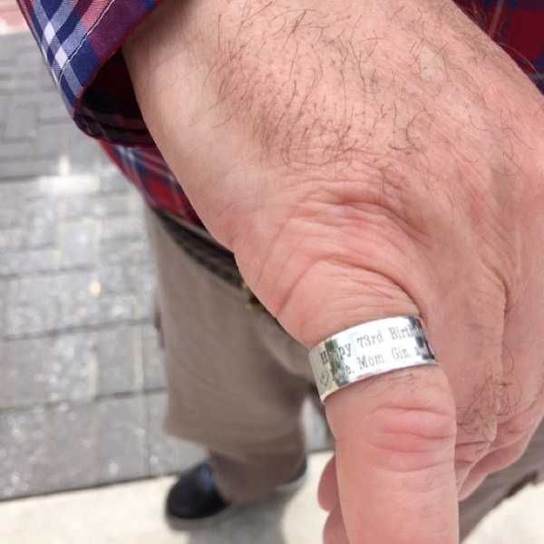 Personalized Mens Pinky Ring Sterling Silver Band Adjustable Engraved ...