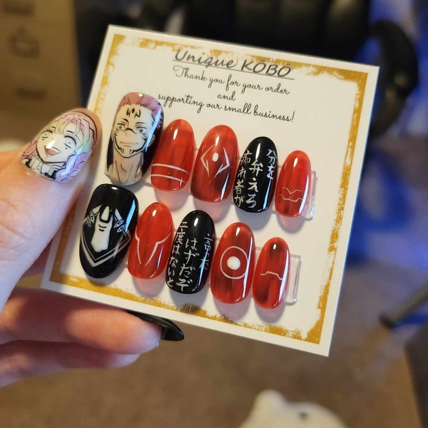 Muichiro Inspired Hand-painted Anime Motif Nails, Reusable Press-on ...