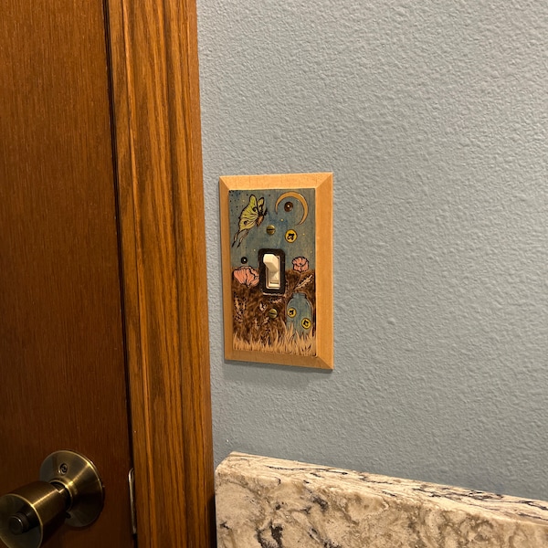 Botanical Woodburned Light Switch Cover: Fireflies & Luna Moth - Etsy