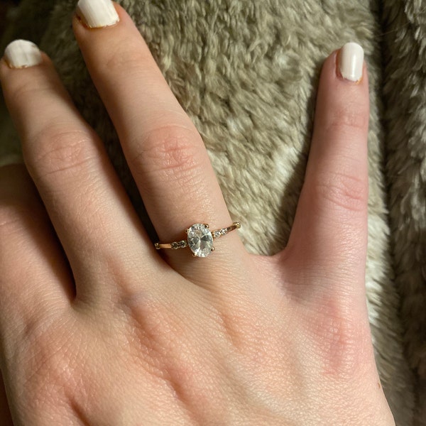 Rose Gold Oval Promise Ring for Her, Dainty 1ct Oval Engagement Ring ...