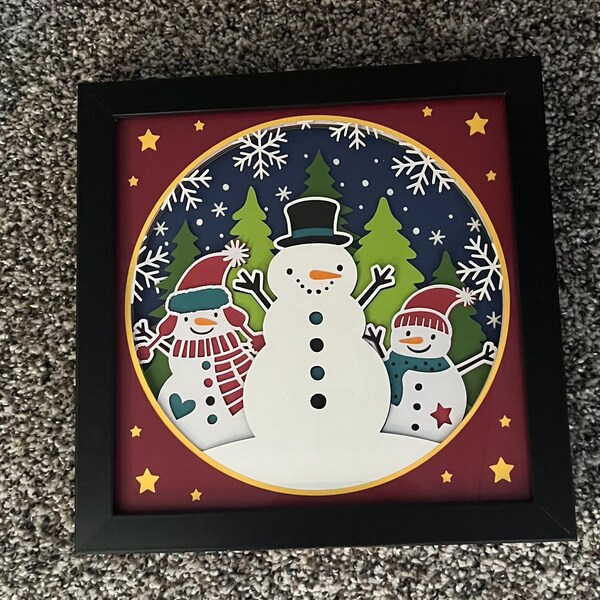 3D Snowman Shadow Box, Christmas Shadow Box SVG, Christmas Layered ...