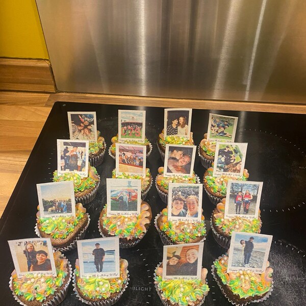 16 X Personalised Text and Photograph Drink Toppers Edible Wafer Rice ...