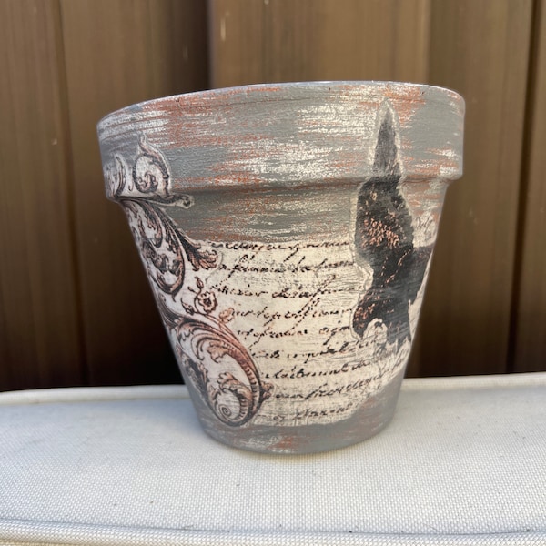 Crow and Scroll Terracotta Planter, Distressed Clay Pot, 4 in or 6 In ...