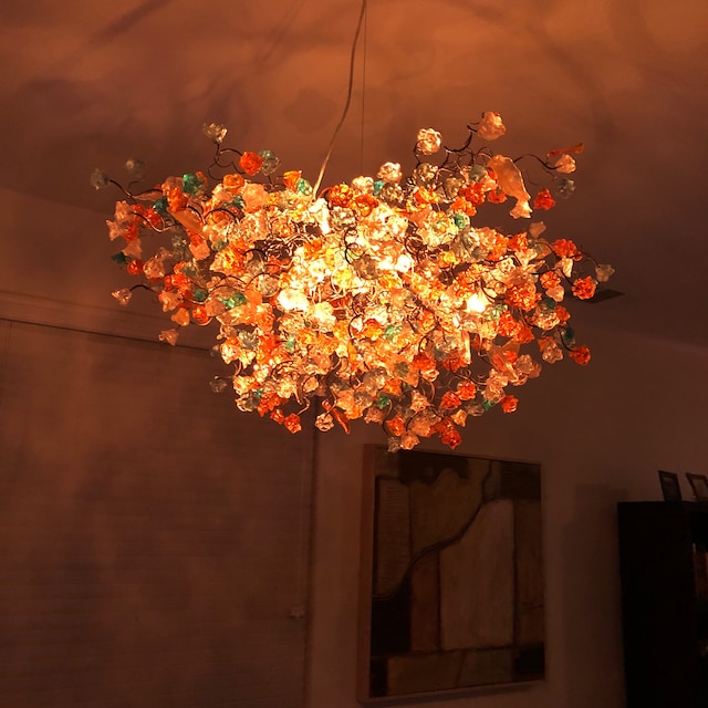 Pendant light with shades of Orange color flowers and leaves | Etsy
