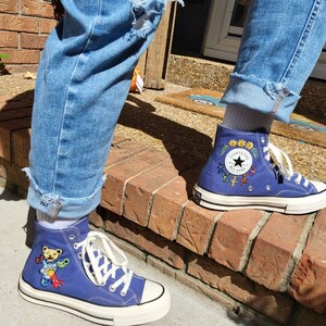 Embroidered Converse/converse Hi Tops/embroidered Colorful Bear ...