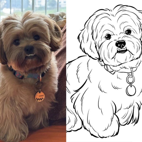 Custom 2 Line Drawing Pet Portrait, Dog Line Art, Pet Line Drawing, Dog ...