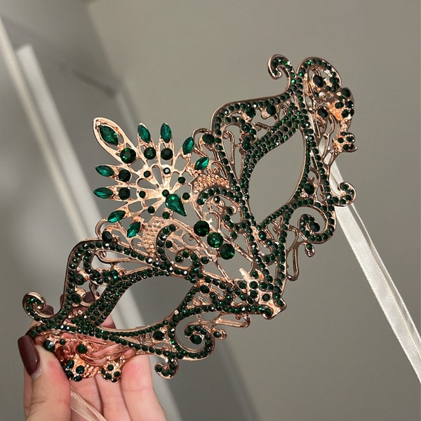 Masquerade Mask Luxury Green Crystal, Rhinestone Eye Mask, Elegant ...