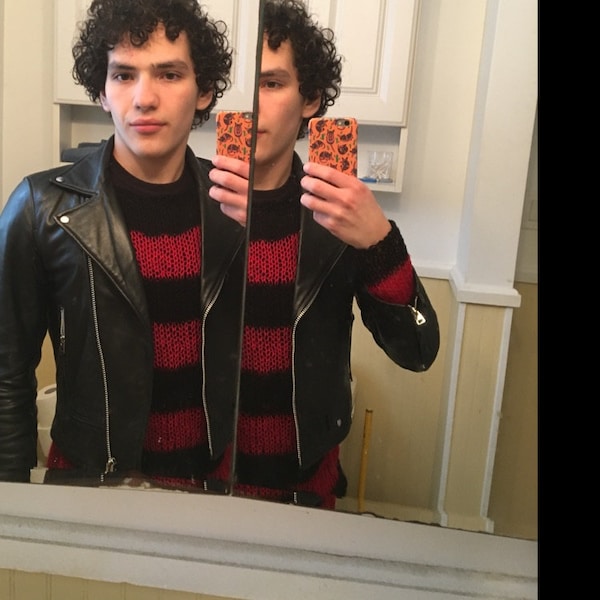 Red Black Striped Mohair Sweater, Oversized Unisex Knitwear, 90s Red ...
